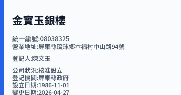 金寶玉銀樓的照片-統編 08038325(屏東縣) 公司登記資料與營業項目詳細圖表