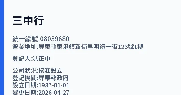 三中行的照片-統編 08039680(屏東縣) 公司登記資料與營業項目詳細圖表