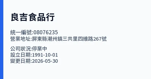 良吉食品行的照片-統編 08076235(屏東縣) 公司登記資料與營業項目詳細圖表