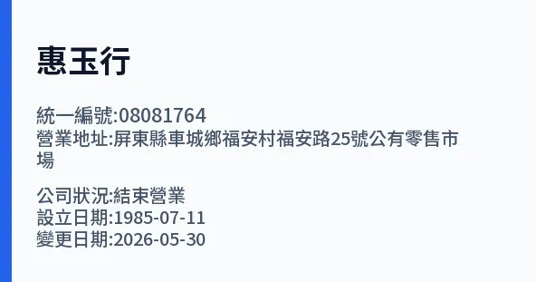 惠玉行的照片-統編 08081764(屏東縣) 公司登記資料與營業項目詳細圖表