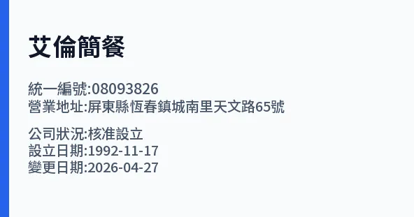 艾倫簡餐的照片-統編 08093826(屏東縣) 公司登記資料與營業項目詳細圖表