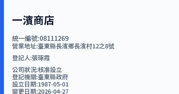 一濱商店的照片-統編 08111269(臺東縣) 公司登記資料與營業項目詳細圖表