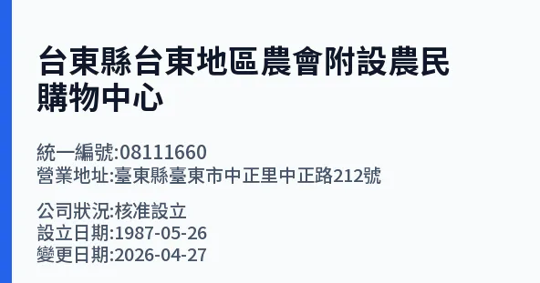 台東縣台東地區農會附設農民購物中心的照片-統編 08111660(臺東縣) 公司登記資料與營業項目詳細圖表