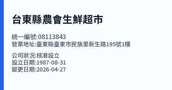 台東縣農會生鮮超市的照片-統編 08113843(臺東縣) 公司登記資料與營業項目詳細圖表