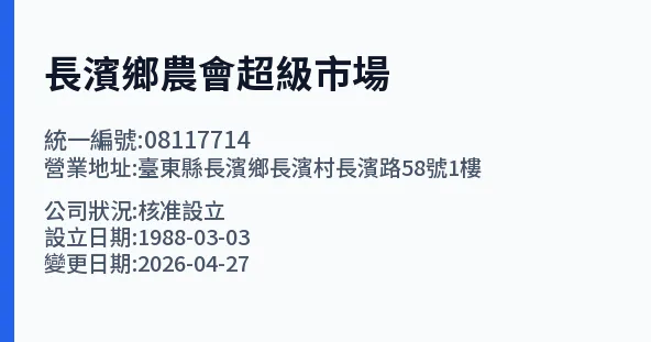 長濱鄉農會超級市場的照片-統編 08117714(臺東縣) 公司登記資料與營業項目詳細圖表