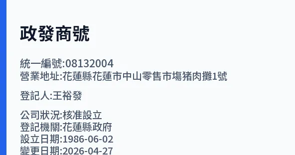 政發商號的照片-統編 08132004(花蓮縣) 公司登記資料與營業項目詳細圖表