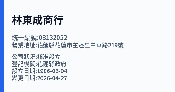 林東成商行的照片-統編 08132052(花蓮縣) 公司登記資料與營業項目詳細圖表