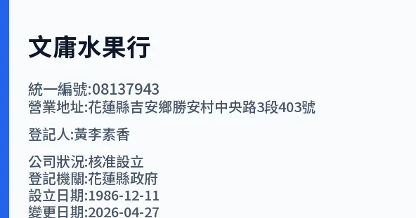 文庸水果行的照片-統編 08137943(花蓮縣) 公司登記資料與營業項目詳細圖表