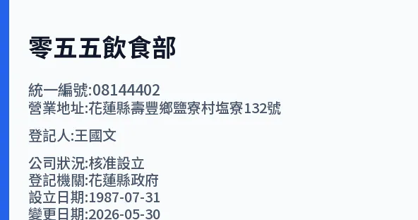 零五五飲食部的照片-統編 08144402(花蓮縣) 公司登記資料與營業項目詳細圖表