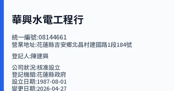 華興水電工程行的照片-統編 08144661(花蓮縣) 公司登記資料與營業項目詳細圖表