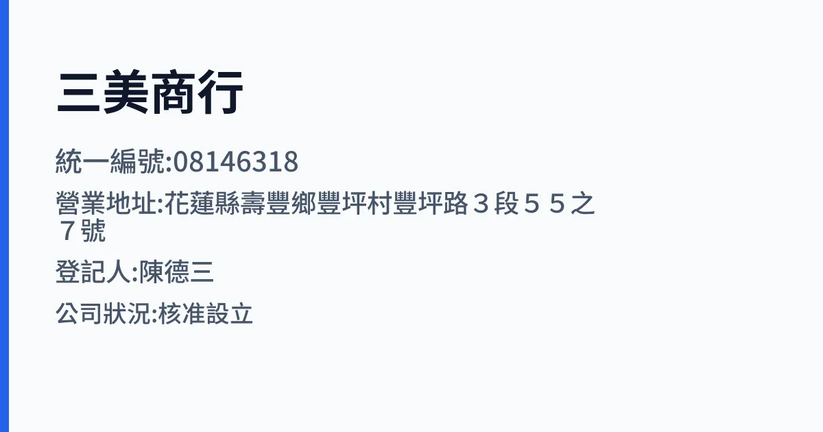 三美商行 - 統編 08146318(花蓮縣) 公司登記資料與營業項目詳細圖表