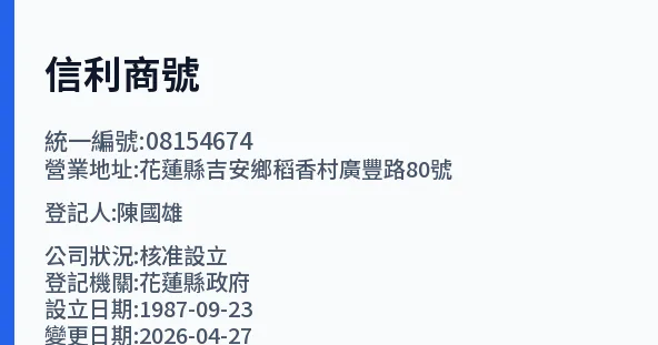 信利商號的照片-統編 08154674(花蓮縣) 公司登記資料與營業項目詳細圖表