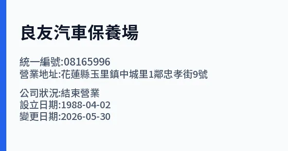良友汽車保養場的照片-統編 08165996(花蓮縣) 公司登記資料與營業項目詳細圖表