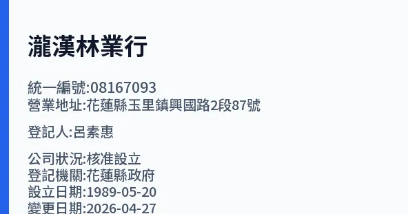 瀧漢林業行的照片-統編 08167093(花蓮縣) 公司登記資料與營業項目詳細圖表