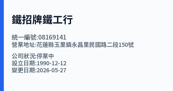 鐵招牌鐵工行的照片-統編 08169141(花蓮縣) 公司登記資料與營業項目詳細圖表