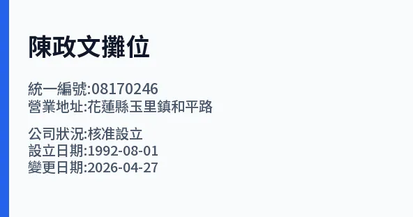 陳政文攤位的照片-統編 08170246(花蓮縣) 公司登記資料與營業項目詳細圖表