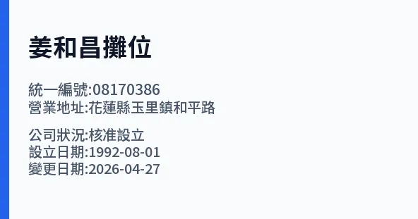 姜和昌攤位的照片-統編 08170386(花蓮縣) 公司登記資料與營業項目詳細圖表