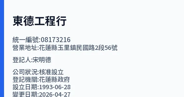 東德工程行的照片-統編 08173216(花蓮縣) 公司登記資料與營業項目詳細圖表
