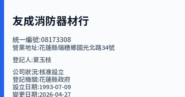 友成消防器材行的照片-統編 08173308(花蓮縣) 公司登記資料與營業項目詳細圖表