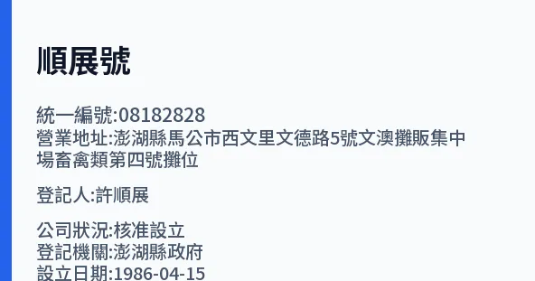 順展號的照片-統編 08182828(澎湖縣) 公司登記資料與營業項目詳細圖表