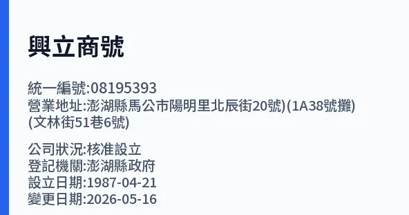 興立商號的照片-統編 08195393(澎湖縣) 公司登記資料與營業項目詳細圖表