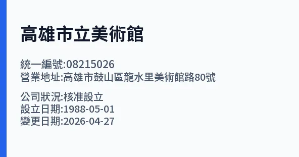 高雄市立美術館的照片-統編 08215026(高雄市) 公司登記資料與營業項目詳細圖表