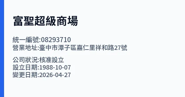 富聖超級商場的照片-統編 08293710(臺中市) 公司登記資料與營業項目詳細圖表
