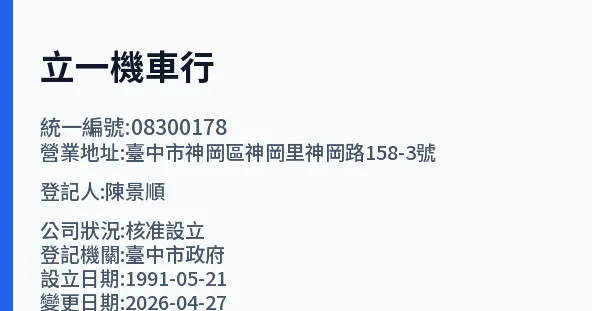 立一機車行的照片-統編 08300178(臺中市) 公司登記資料與營業項目詳細圖表