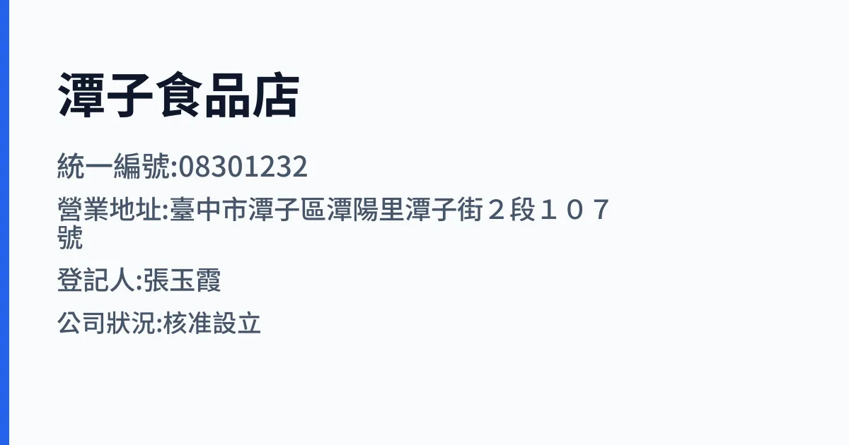 潭子食品店 - 統編 08301232(臺中市) 公司登記資料與營業項目詳細圖表