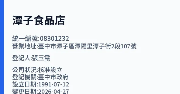 潭子食品店的照片-統編 08301232(臺中市) 公司登記資料與營業項目詳細圖表
