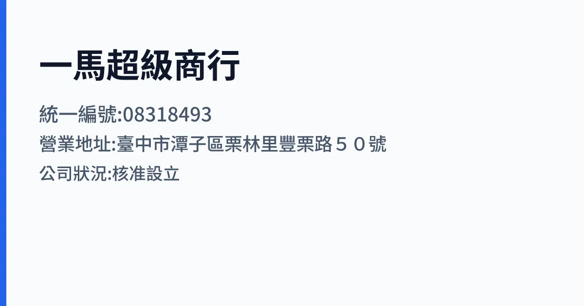 一馬超級商行 - 統編 08318493(臺中市) 公司登記資料與營業項目詳細圖表