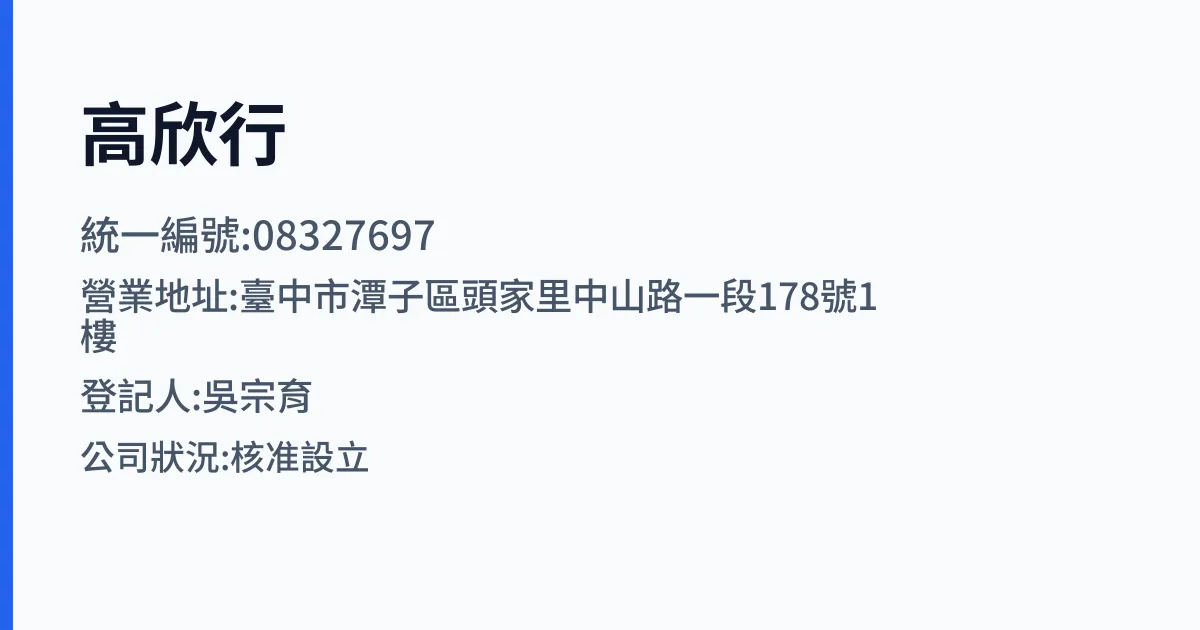 高欣行 - 統編 08327697(臺中市) 公司登記資料與營業項目詳細圖表