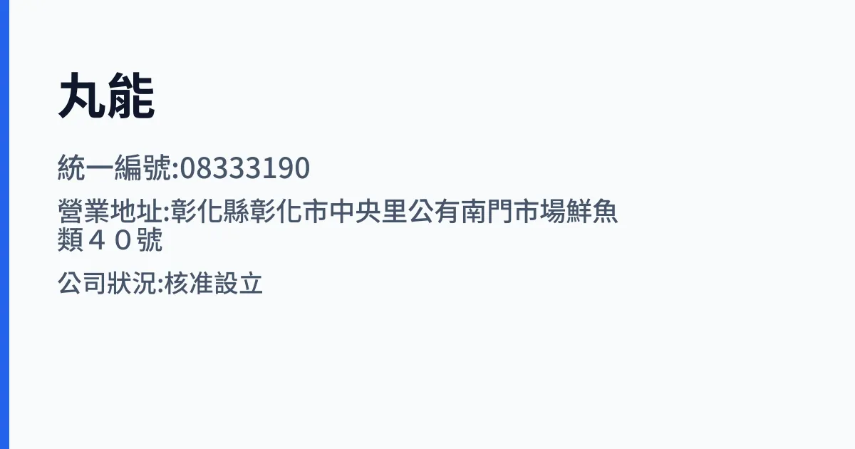 丸能 - 統編 08333190(彰化縣) 公司登記資料與營業項目詳細圖表