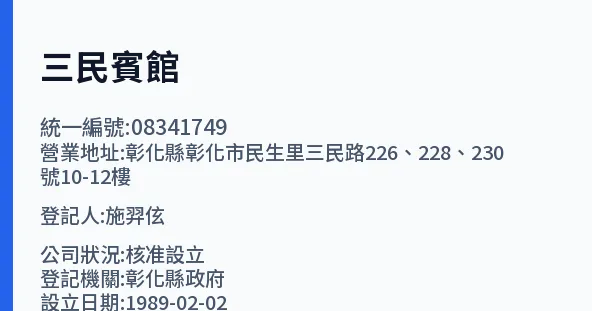 三民賓館的照片-統編 08341749(彰化縣) 公司登記資料與營業項目詳細圖表