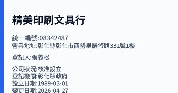 精美印刷文具行的照片-統編 08342487(彰化縣) 公司登記資料與營業項目詳細圖表