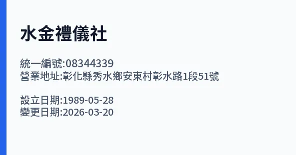水金禮儀社的照片-統編 08344339(彰化縣) 公司登記資料與營業項目詳細圖表