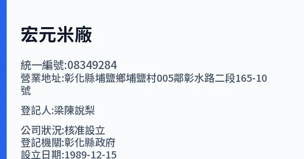 宏元米廠的照片-統編 08349284(彰化縣) 公司登記資料與營業項目詳細圖表