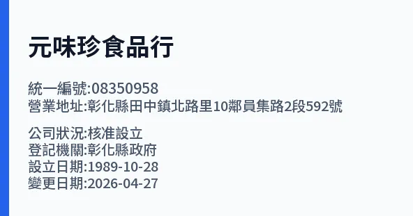 元味珍食品行的照片-統編 08350958(彰化縣) 公司登記資料與營業項目詳細圖表