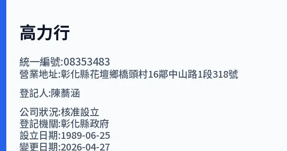 高力行的照片-統編 08353483(彰化縣) 公司登記資料與營業項目詳細圖表
