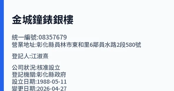 金城鐘錶銀樓的照片-統編 08357679(彰化縣) 公司登記資料與營業項目詳細圖表