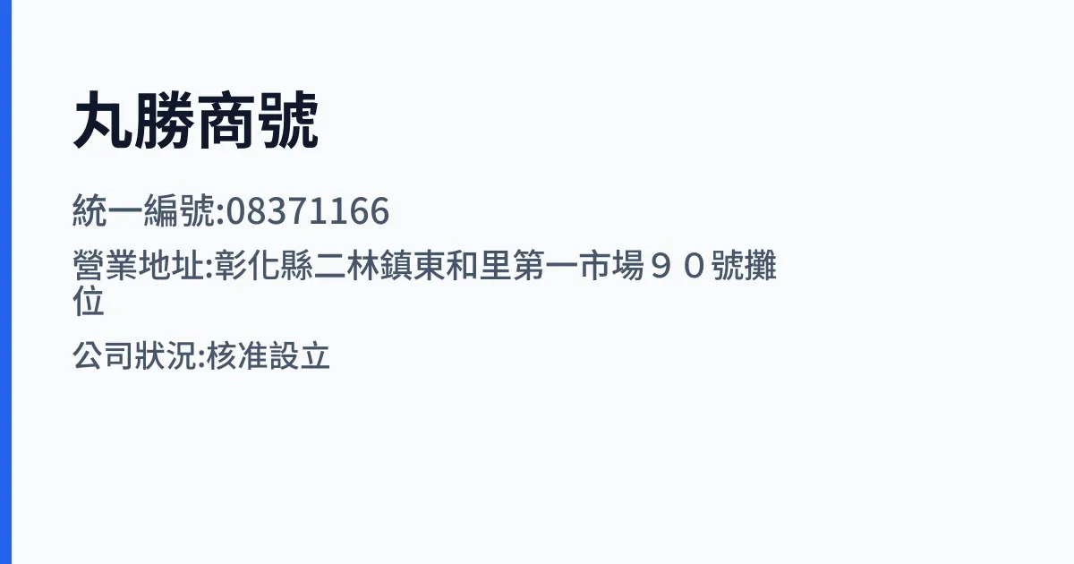 丸勝商號 - 統編 08371166(彰化縣) 公司登記資料與營業項目詳細圖表