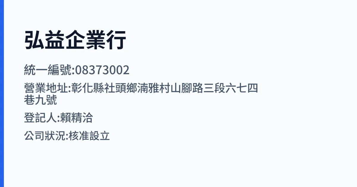 弘益企業行 - 統編 08373002(彰化縣) 公司登記資料與營業項目詳細圖表
