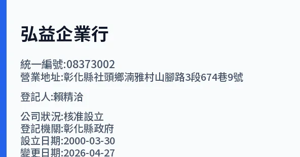 弘益企業行的照片-統編 08373002(彰化縣) 公司登記資料與營業項目詳細圖表