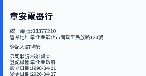 章安電器行的照片-統編 08377210(彰化縣) 公司登記資料與營業項目詳細圖表