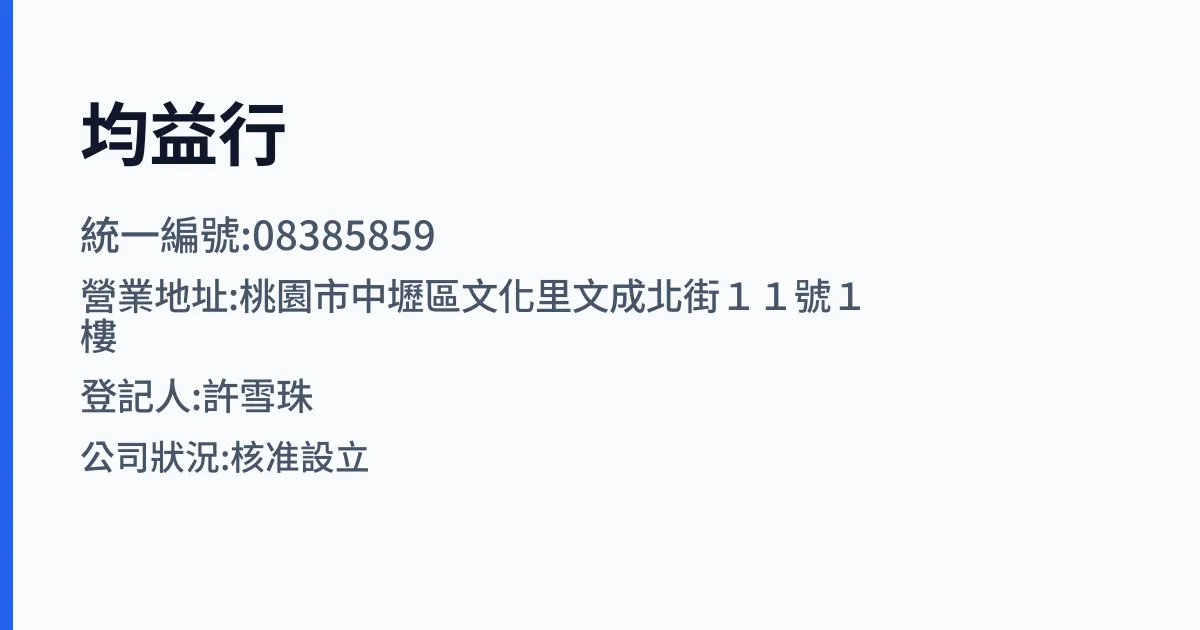 均益行 - 統編 08385859(桃園市) 公司登記資料與營業項目詳細圖表
