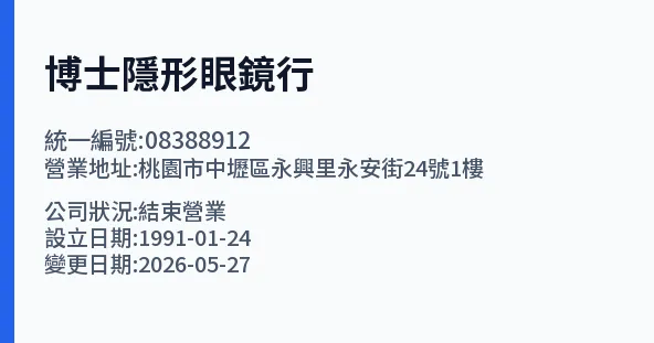 博士隱形眼鏡行的照片-統編 08388912(桃園市) 公司登記資料與營業項目詳細圖表