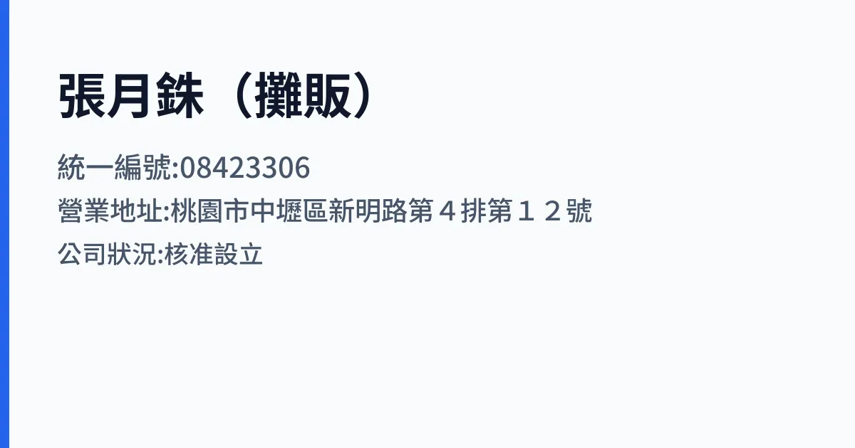 張月銖（攤販） - 統編 08423306(桃園市) 公司登記資料與營業項目詳細圖表