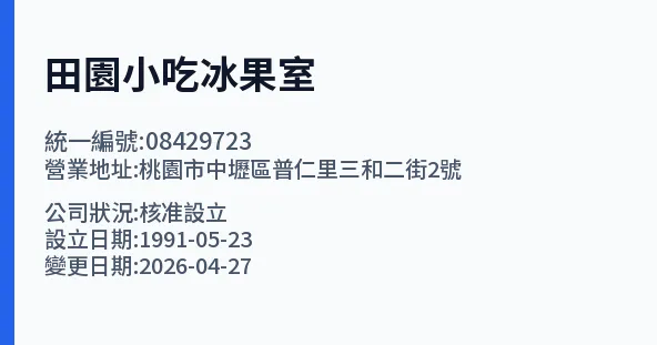 田園小吃冰果室的照片-統編 08429723(桃園市) 公司登記資料與營業項目詳細圖表