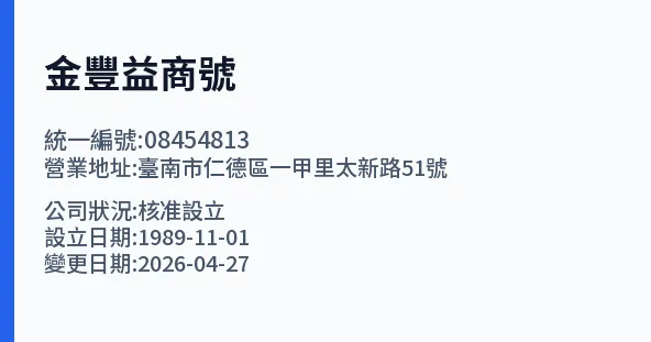 金豐益商號的照片-統編 08454813(臺南市) 公司登記資料與營業項目詳細圖表