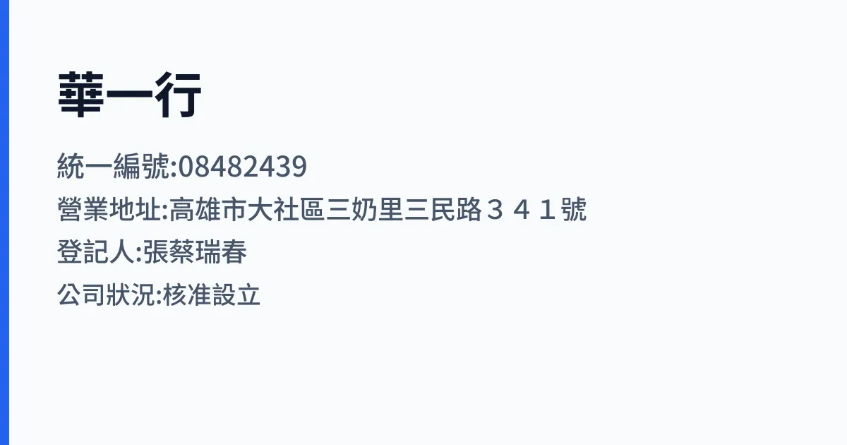 華一行 - 統編 08482439(高雄市) 公司登記資料與營業項目詳細圖表
